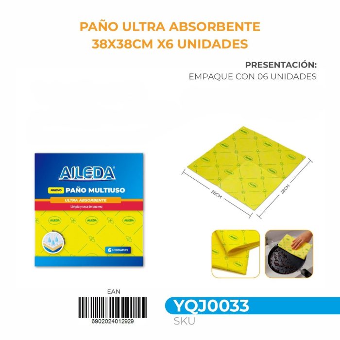 PAÑO ULTRA ABSORBENTE 38X38CM X6 UNIDADES - 4SALES
